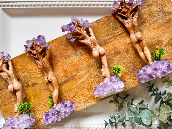Forest Tree Spirit Statues with Amethyst Accents - Angelic Roots