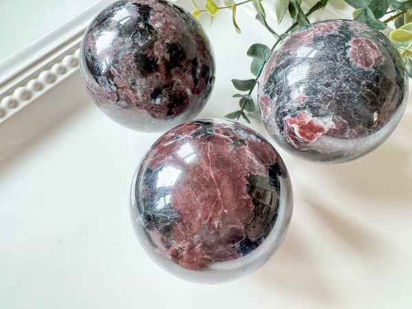 Almandine Garnet in Arfvedsonite Matrix Sphere - Angelic Roots