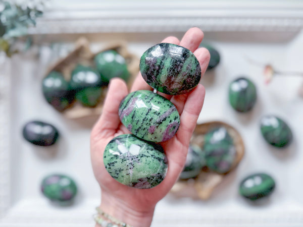Ruby in Zoisite Palm Stone - Angelic Roots
