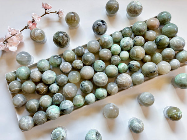 Garnierite Green Moonstone Sphere || Mini - Angelic Roots