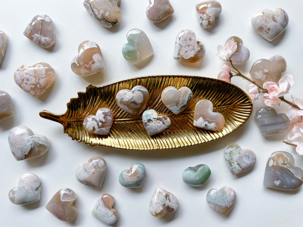 Green Flower Agate Heart - Angelic Roots