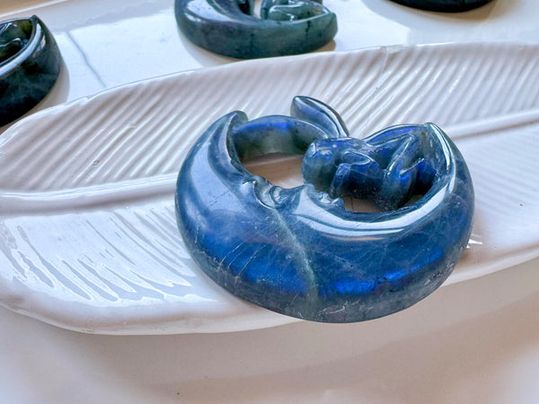 Labradorite Crescent Moon Fairy Carving - Angelic Roots