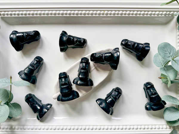 Obsidian Easter Island Moai Statue Carving - Angelic Roots