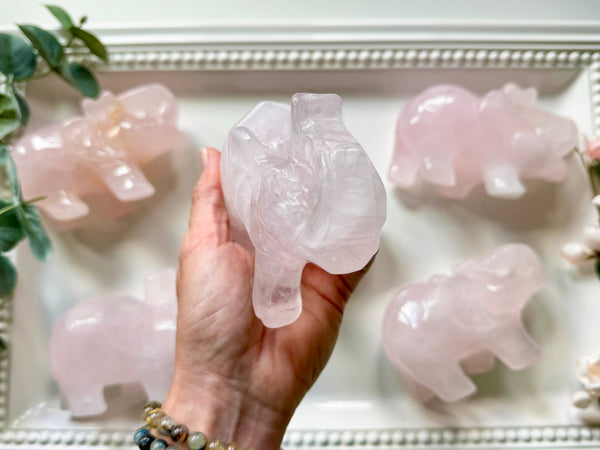 Rose Quartz Elephant Carving - Angelic Roots