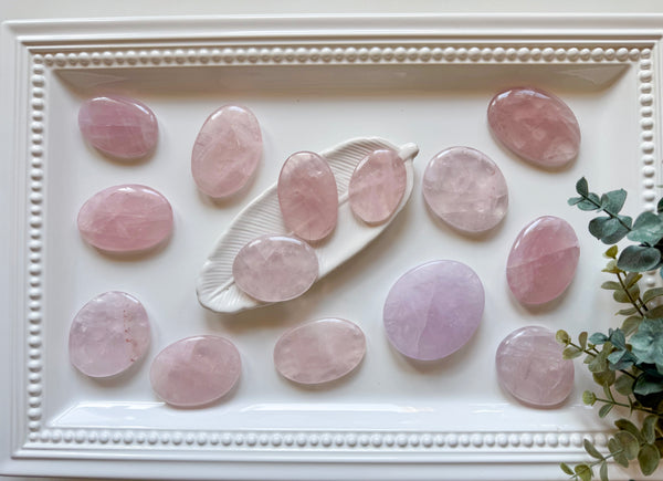 Rose Quartz Flat Palm Stone || Madagascar - Angelic Roots