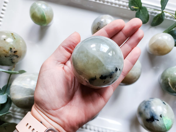 Garnierite Green Moonstone Sphere - Angelic Roots