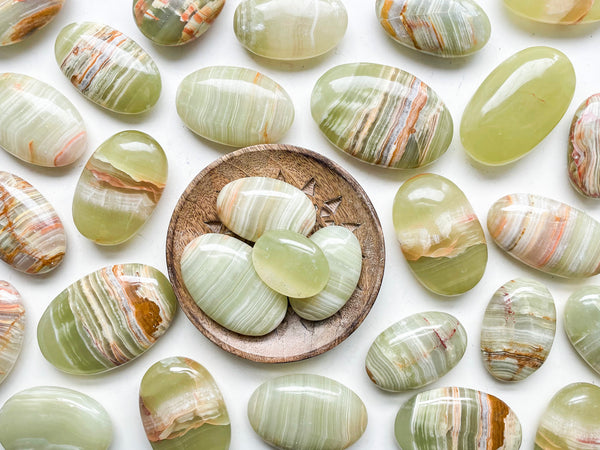 Green Banded Onyx Palm Stone - Angelic Roots