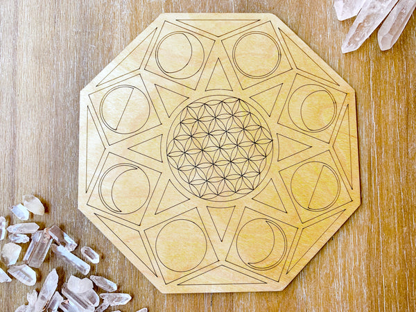 Moon Phase Wooden Crystal Grid Template - Angelic Roots