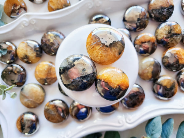 Golden Pyrite UFO Round Palm Stone - Angelic Roots