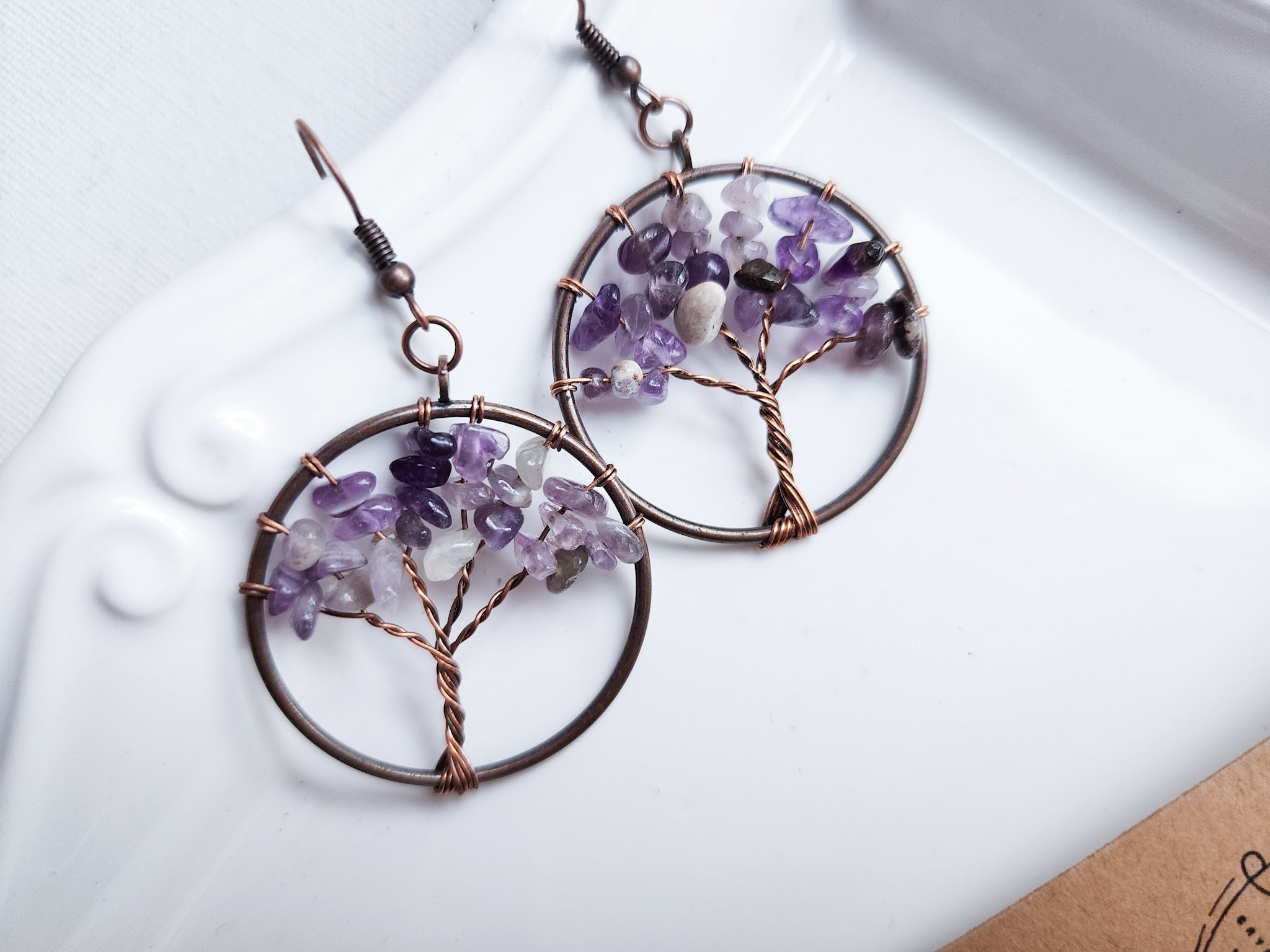 Angelic Roots Online Tree of Life Drop Earrings Bronze Carnelian Orange