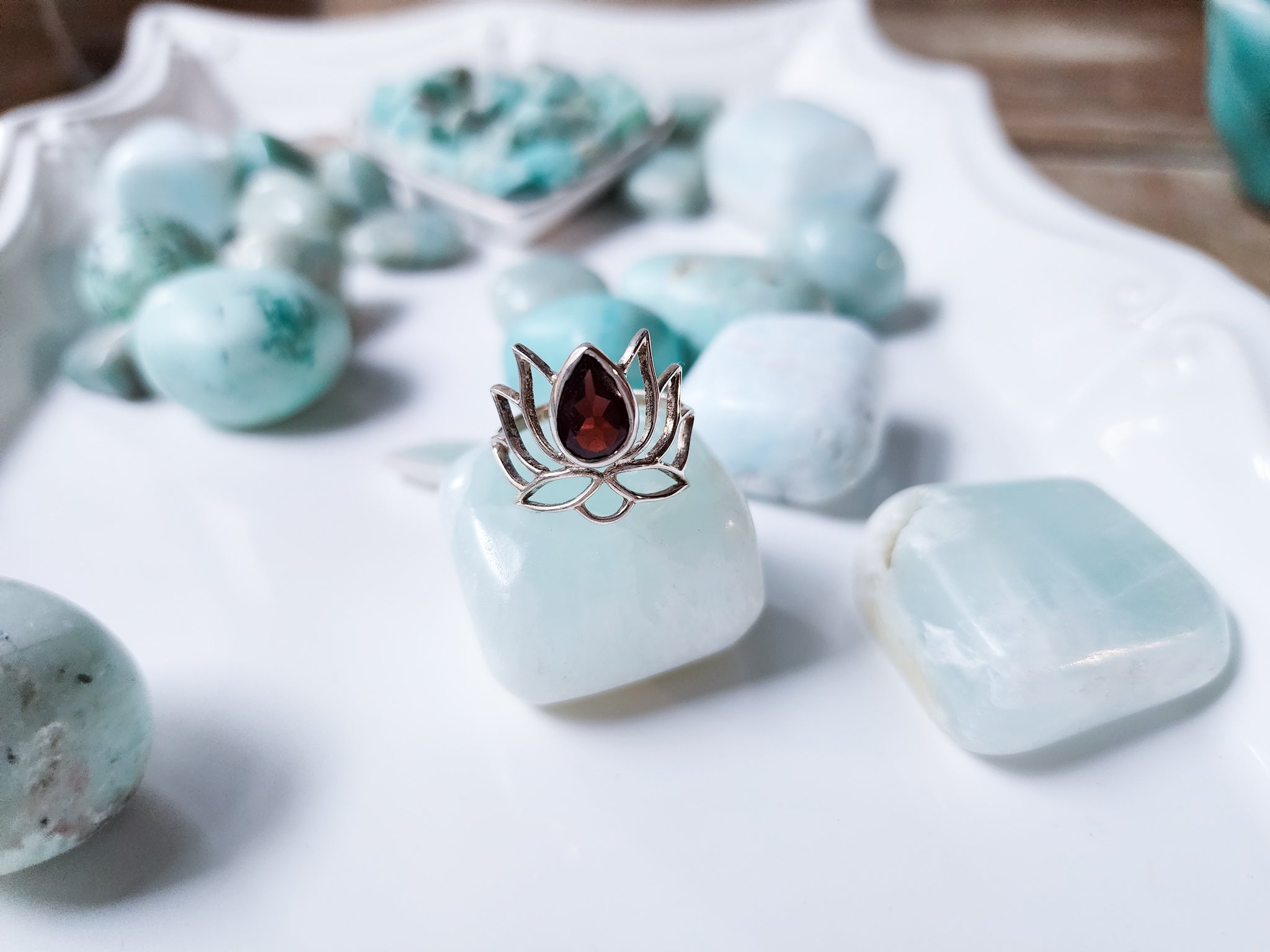 Lotus Ring || Garnet - Angelic Roots